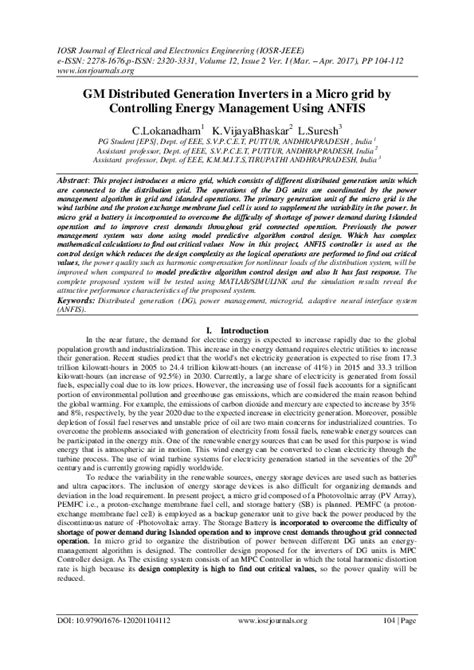 Pdf Gm Distributed Generation Inverters In A Micro Grid By