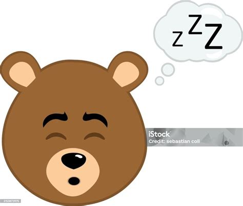 벡터 일러스트 레이 션 머리 그리즐리 곰 만화 수면 구름 생각 텍스트 Zzz 곰에 대한 스톡 벡터 아트 및 기타 이미지 곰