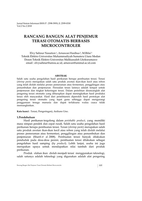 Pdf Rancang Bangun Alat Penjemur Terasi Otomatis Berbasis Microcontroler
