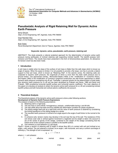 pdf pseudostatic analysis of rigid retaining wall for dynamic active