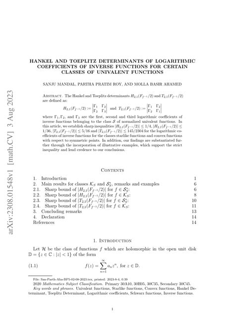 Pdf Hankel And Toeplitz Determinants Of Logarithmic Coefficients Of