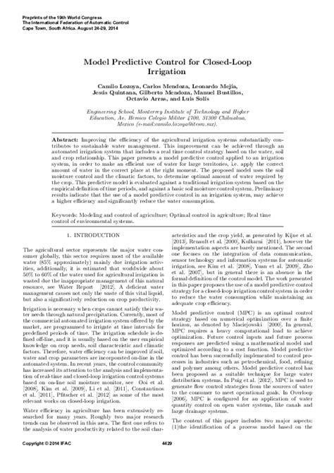 pdf model predictive control for closed loop irrigation