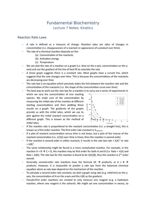 Lecture Notes Kinetics Fundamental Biochemistry Lecture Notes Kinetics Reaction Rate