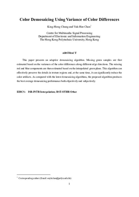 Pdf Color Demosaicing Using Variance Of Color Differences