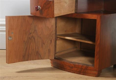 Antique Pair Of Art Deco Figured Walnut Bedside Cupboards Tables Nightstands Circa