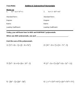 Polynomials Class Notes Homework Packet By Natalia Kuta TPT