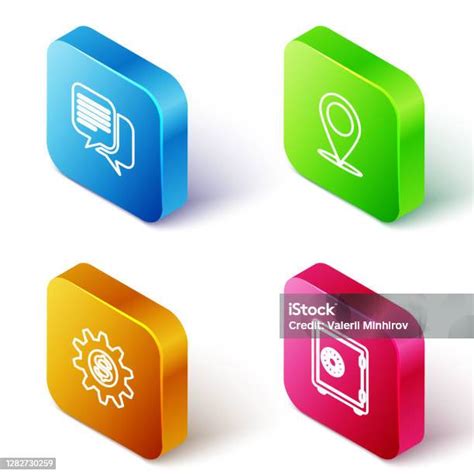 설정 등측정 라인 채팅 지도 핀 달러 기호와 안전 아이콘 기어 벡터 0명에 대한 스톡 벡터 아트 및 기타 이미지 0명 3차원 형태 금융 Istock