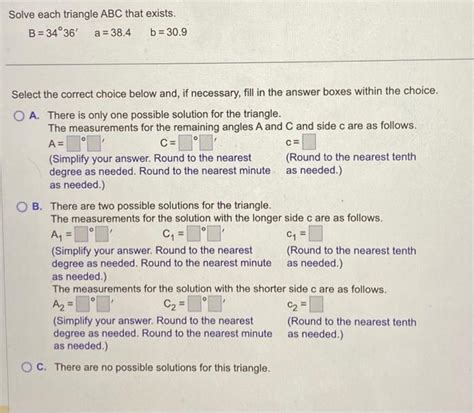 Solved Solve Each Triangle Abc That Exists