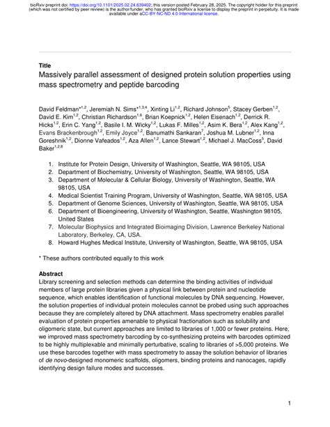 Pdf Massively Parallel Assessment Of Designed Protein Solution Properties Using Mass