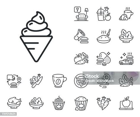 아이스크림 라인 아이콘입니다 디저트 음식 간판 크레이프 달콤한 팝콘 샐러드 벡터 크레이프 팬케이크에 대한 스톡 벡터 아트 및 기타 이미지 크레이프 팬케이크 고급 그릇