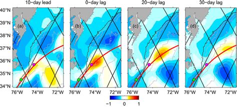 Lagged Correlations Between Sea Surface Height Ssh And 40‐day Low