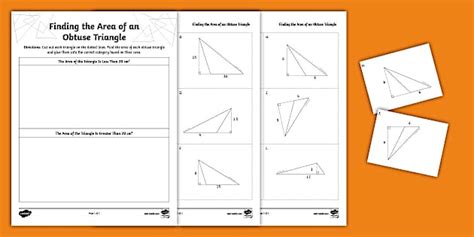 Sixth Grade Finding The Area Of An Obtuse Triangle Sorting Activity