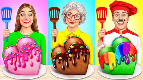 چالش غذایی خوراکی جدید مادربزرگ اما طولانی ، چالش نوه جدید و کیک ویلی ونکا