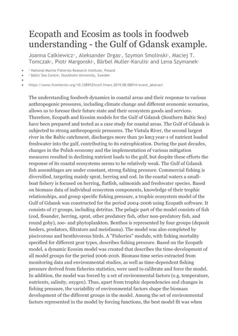 Pdf Ecopath And Ecosim As Tools In Foodweb Understanding The Gulf