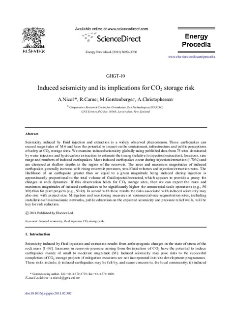 Pdf Induced Seismicity And Its Implications For Co2 Storage Risk