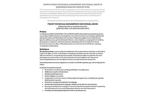 Sample Policy For Congregations On Sexual Harassment And Sexual Abuse Sample Policy For Congregations On Sexual Harassment And Sexual Abuse