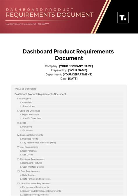 Free Dashboard Product Requirements Document Template To Edit Online