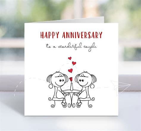 Same Sex Lesbian Wedding Anniversary Card Happy Etsy