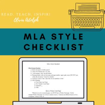 Digital MLA Style Checklist Editable By Read Teach Inspire TPT