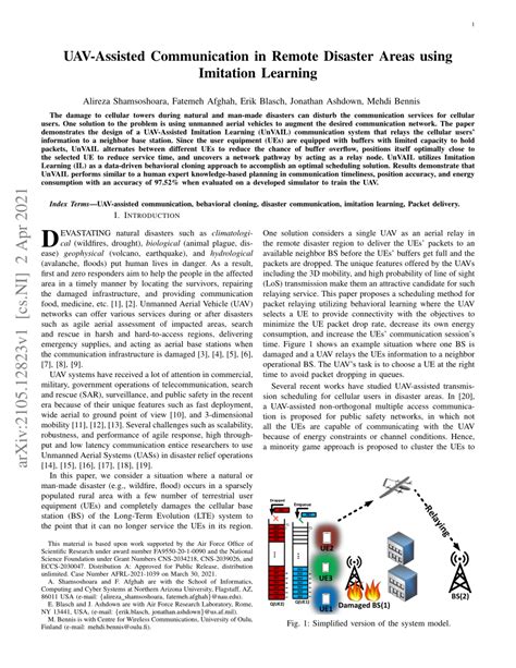 Pdf Uav Assisted Communication In Remote Disaster Areas Using Imitation Learning