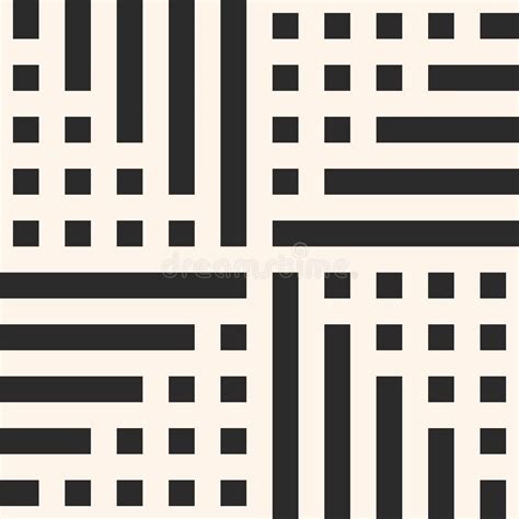 Simple Monochrome Abstract Vector Geometric Seamless Pattern With Squares Lines Stock Vector