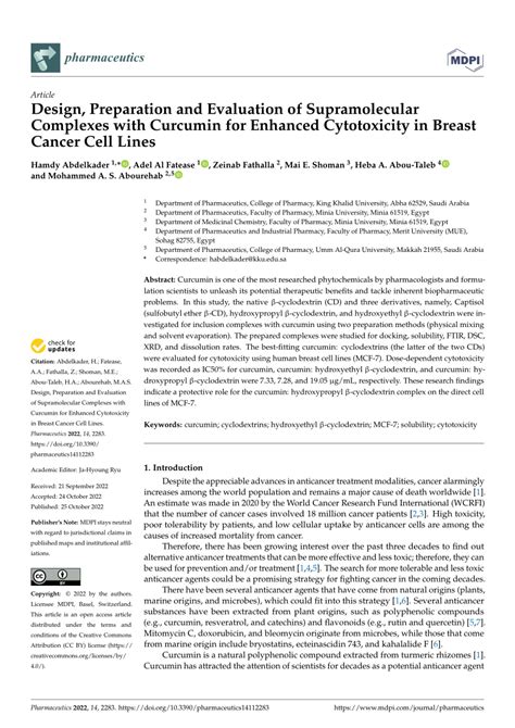 Pdf Design Preparation And Evaluation Of Supramolecular Complexes With Curcumin For Enhanced