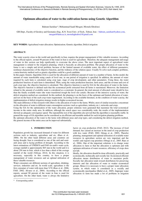 Pdf Optimum Allocation Of Water To The Cultivation Farms Using