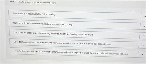 solved match each of the options above to the items