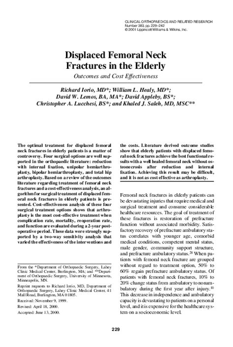 Pdf Displaced Femoral Neck Fractures In The Elderly
