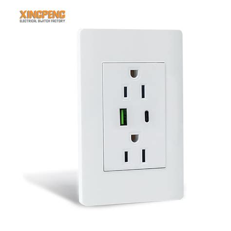 High Fashion White PC Us 16A Double Wall Electrical Socket With USB Type C Type A 3 1A Wall
