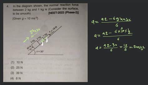 In The Diagram Shown The Normal Reaction Force Between 2 Mathrm{kg} And