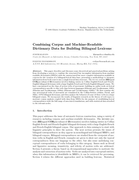 Pdf Combining Corpus And Machine Readable Dictionary Data For Building Bilingual Lexicons