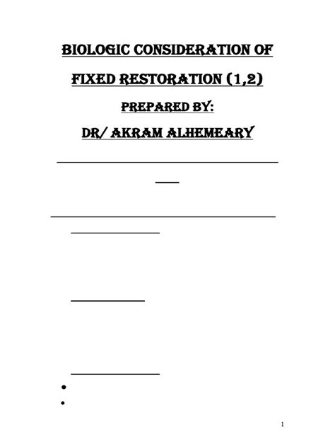 Biologic Consideration Of Fixed Restoration Pdf Dental Anatomy Tooth