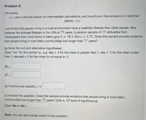 solved problem 6 16 points use 5 decimal places for