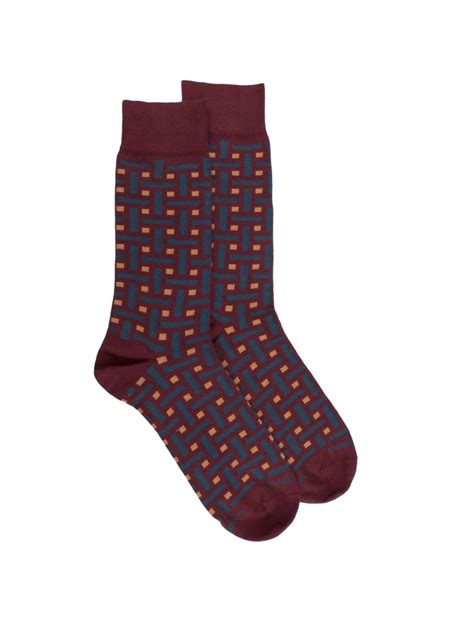 Chaussettes Homme En Coton à Motif Géométrique Aubergine Doré Doré