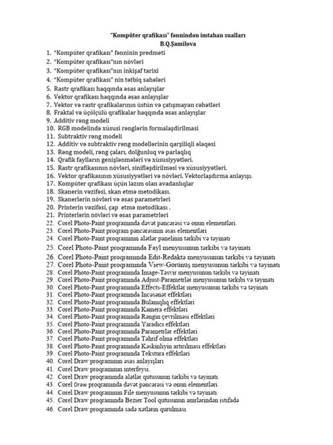 Kompüter Qrafikası Imtahan Suallari Pdf