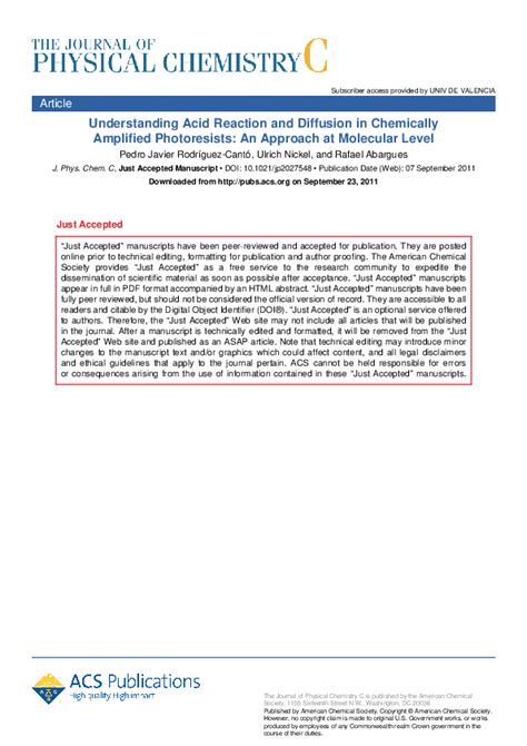 Pdf Understanding Acid Reaction And Diffusion In Chemically Amplified Photoresists An
