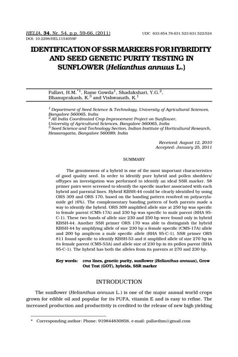 Pdf Identification Of Ssr Markers For Hybridity And Seed Genetic