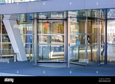 Automatic Revolving Doors At Modern Building Entrance Stock Photo Alamy