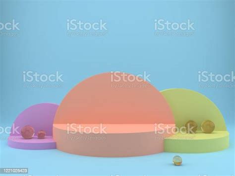 기하학적 모양의 3d 렌더링 스튜디오 바닥에 연단 제품 프레젠테이션을 위한 플랫폼 모의 백그라운드 0명에 대한 스톡 사진 및