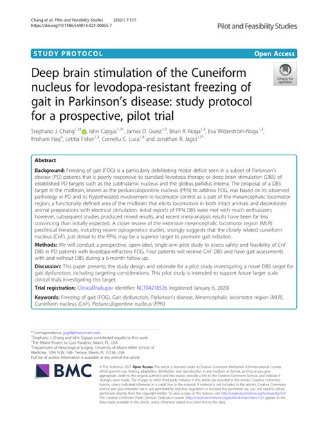 Pdf Deep Brain Stimulation Of The Cuneiform Nucleus For Levodopa Resistant Freezing Of Gait In