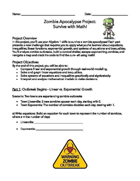 Zombie Apocalypse Algebra 1 Project By Ms Andryshak Tpt