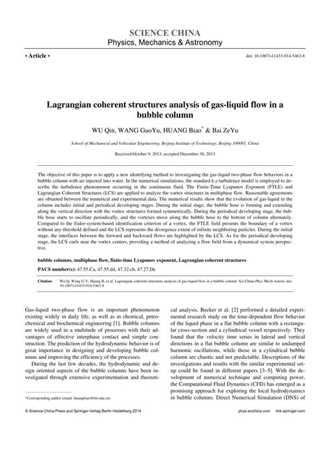 Pdf Lagrangian Coherent Structures Analysis Of Gas Liquid Flow In A