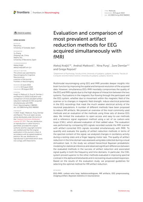Pdf Evaluation And Comparison Of Most Prevalent Artifact Reduction Methods For Eeg Acquired