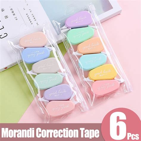6pcs Mini Cute Correction Tape Set With Clear Bag Morandi Correction Tape Babe Office