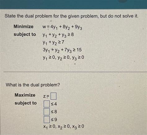 solved state the dual problem for the given problem but do
