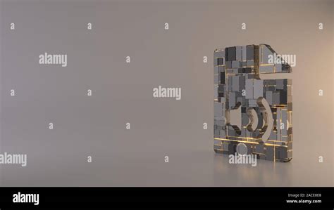 3d Rendering Metal Techno Rectangular Geometric Greeble Symbol Of Paper