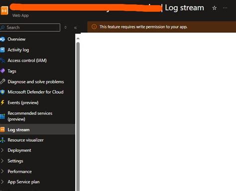 Log Stream In Web App Shows This Feature Requires Write Permission To