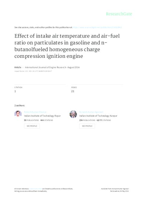 Pdf Effect Of Intake Air Temperature And Air Fuel Ratio On Particulates In Gasoline And N