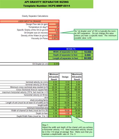 Gravity Oil Interceptor Separator Sizing Excel Calculation Template